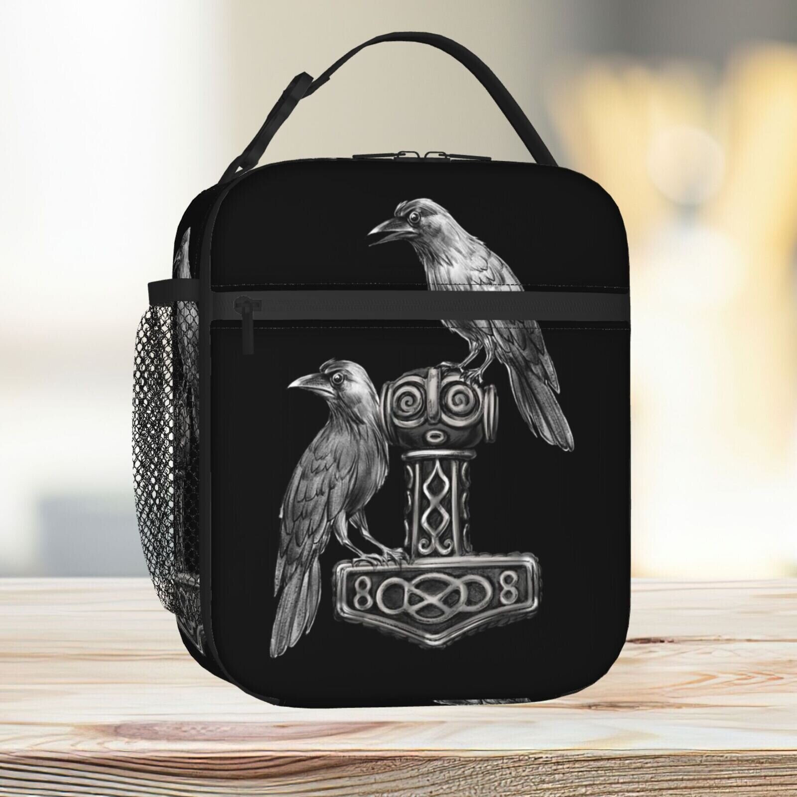 Lunch Bag Thor Hammer Mjölnir With Odin Ravens Hugin And Munin Tote ...