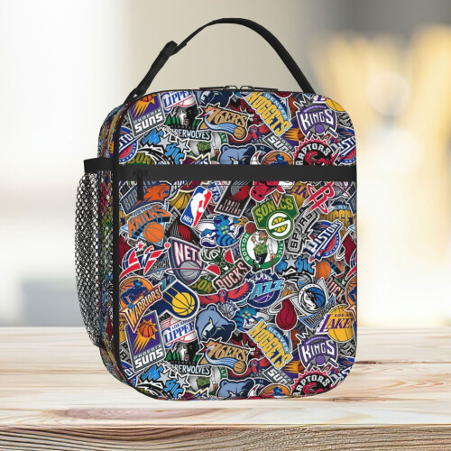 Lunch Bag NBA Teams Stickers Old Logos Tote Insulated Cooler Kids ...