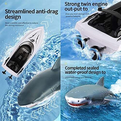 Remote Control Boat Shark RC Shark Boat Toy 2 in 1, 2.4GHz RC Electric ...