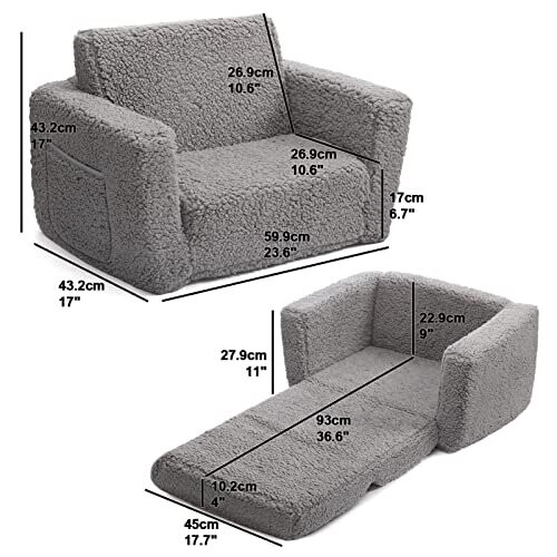 Kids Sofa Bed 2-in-1 Flip Out Cuddly Sherpa Toddler Couch Convertible ...