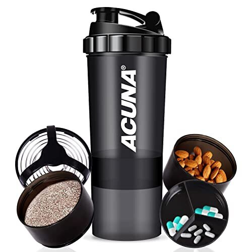 Protein Shaker Bottle 600ml- 3 Layered Twist Off Cups For Pill ...