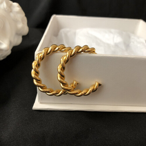 Basic French Twisted Hypoallergenic Tarnish Stainless Steel 18K CC Hoop Earrings For Women Drop ...