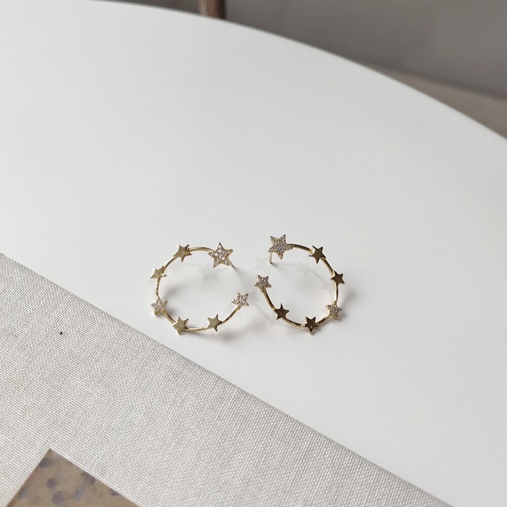 Starry Big Circle Earrings In Silver 925 Jewelry Women Party Favor Star ...