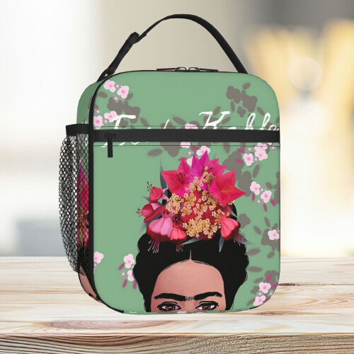 Lunch Bag Frida Kahlo In Green Tote Insulated Cooler Kids School Travel ...