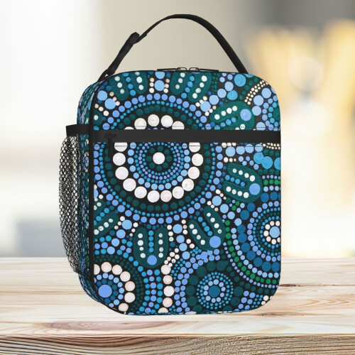 Lunch Bag Australian Aboriginal Art Turquoise Blue Pattern Family ...