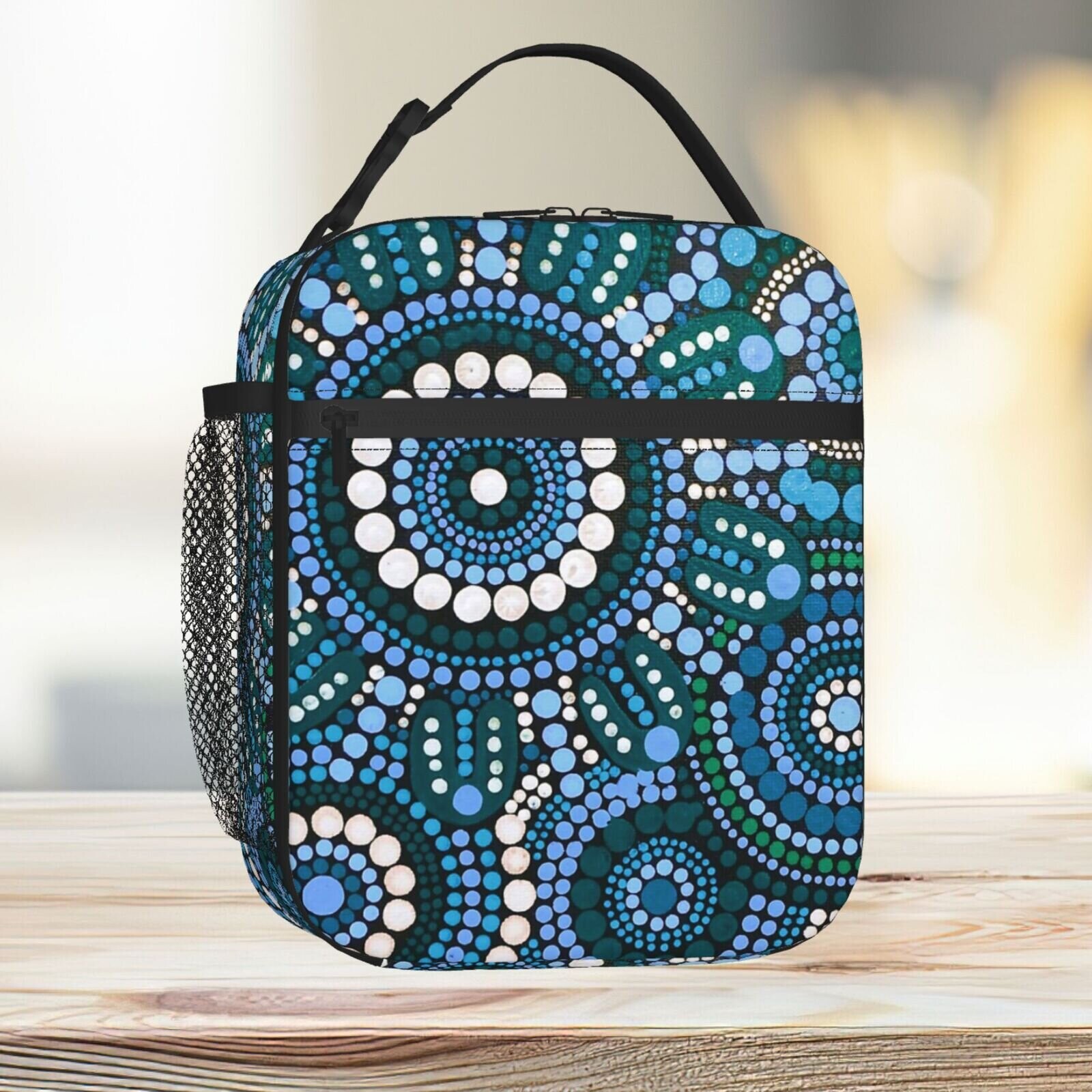 Lunch Bag Australian Aboriginal Art Turquoise Blue Pattern Family ...
