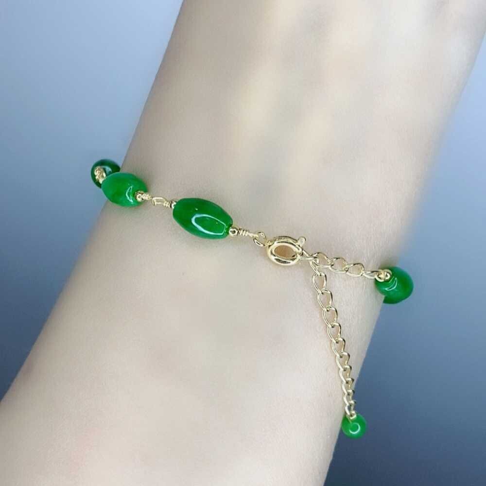 Natural Jadeite Jade Ellipse Beads Bracelet Chain Mental Taseel Chakra ...