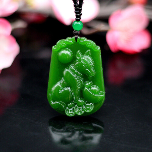 Natural Green Jade Zodiac Dog Pendant Necklace Chinese Jewelry Hand ...