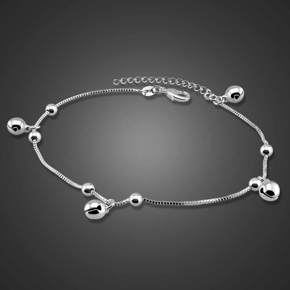 100 925 Sterling Silver Bell Pendant Anklets Women Summer Beach