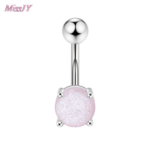 Pink Glitter Belly Button Ring Stainless Steel Navel Nail Belly Bar ...