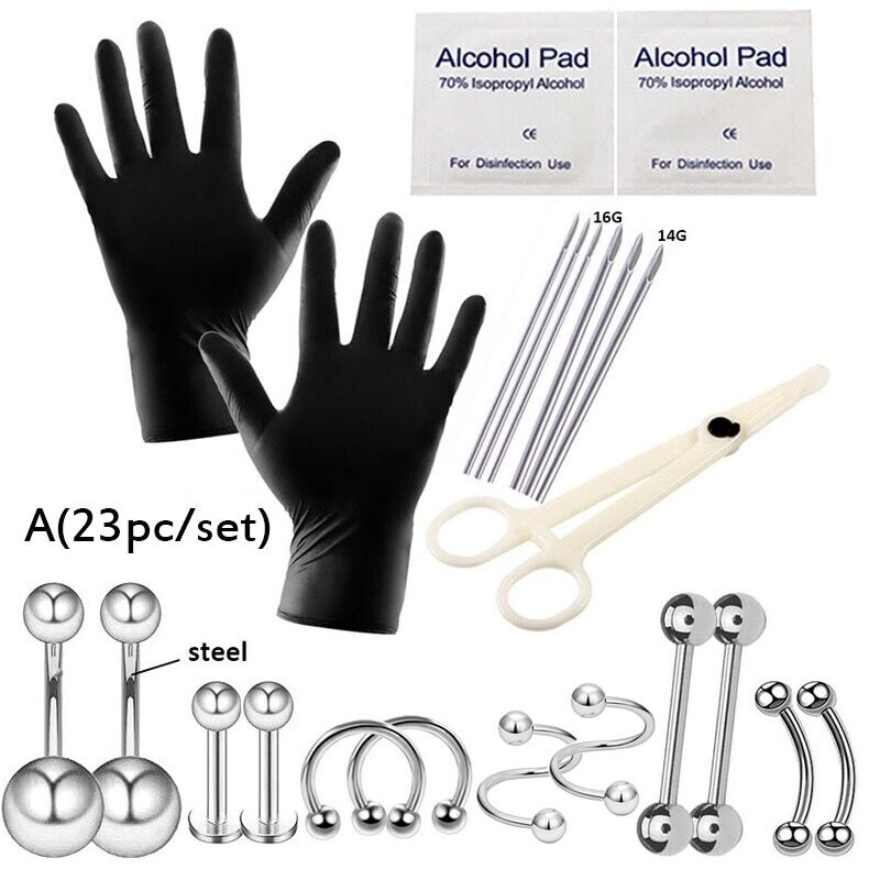 1 Set Tongue Ring Nose Eyebrow Lips Septum Forceps Piercing Needles and ...