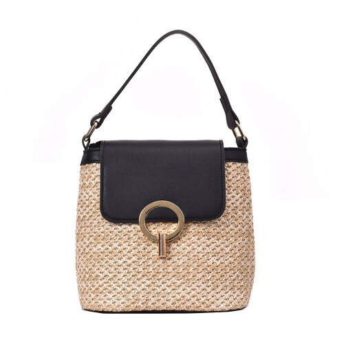 Vintage Straw Shoulder Weaving Bucket Beach Holiday Bag Women Woven ...
