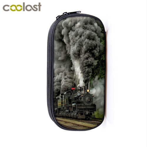 Steam Locomotive Train plane print kids pencil bag children school case ...