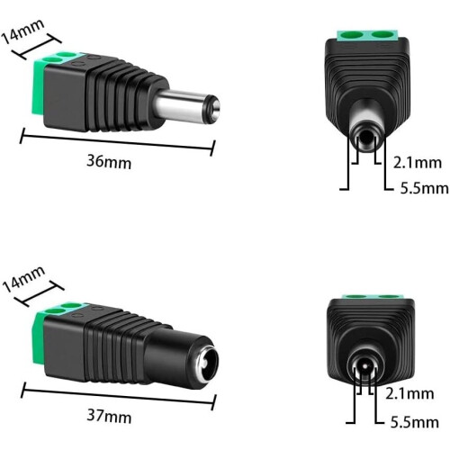 [12 Pairs] DC 12V Male Female Connector DC Adapter Easy Install 12V DC ...
