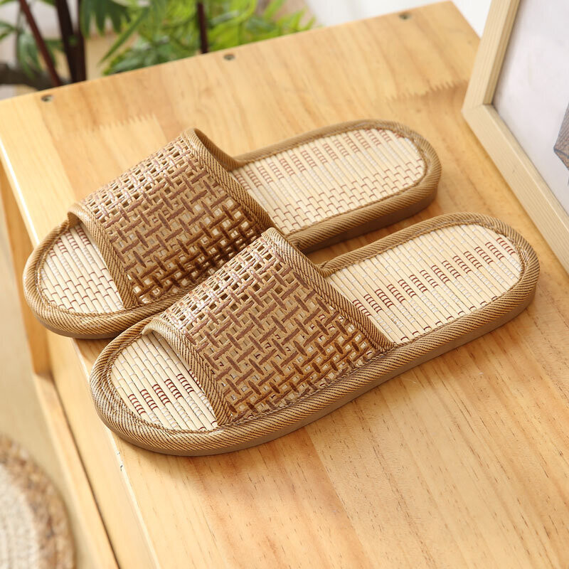 2021Cool in Chinese Bamboo Rattan Straw Mats Linen Slippers for Men and ...