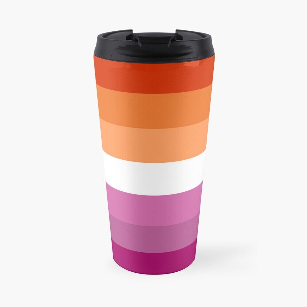 Insulated Travel Coffee Mug Orange - Magenta Lines Lesbian Pride Flag ...