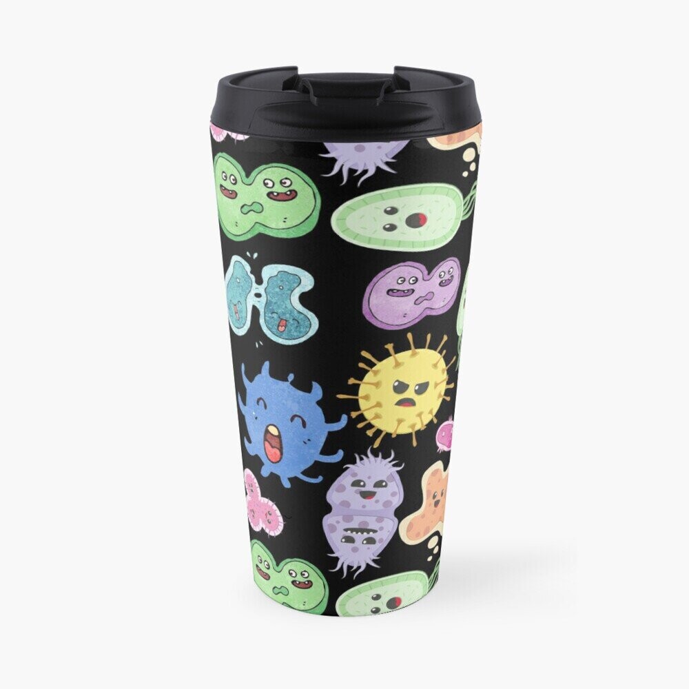 Insulated Travel Coffee Mug Cute Microbes Bacteria, Virus, Ecoli ...