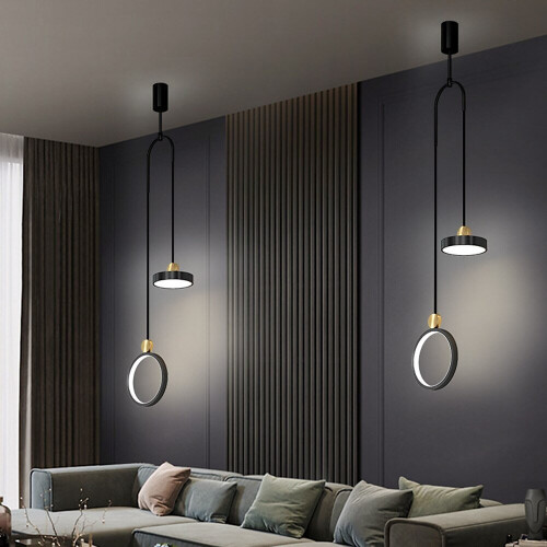 LED Pendant Light Modern Black Gold Bedside Light 20 cm Lantern Desgin ...