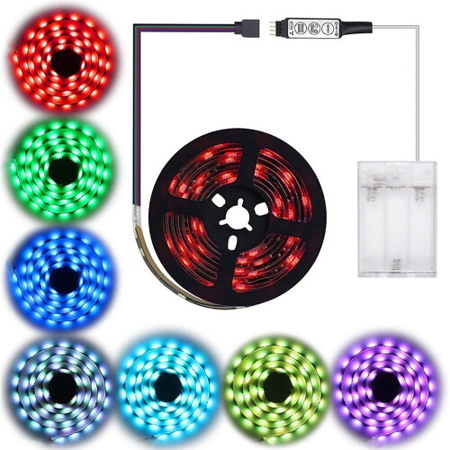 LED Strip Lights Waterproof 1M RGB Tiktok Lights Battery Powered 30 ...