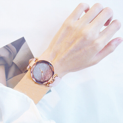 Ladies Watch Leather Strap Starry Luminous Female Clocks Casual Quartz ...