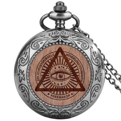 All-Seeing-Eye Freemason Symbol Wood Engraved Quartz Pocket Watch Retro ...