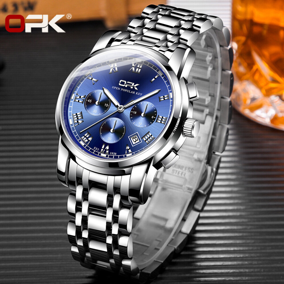 OPK Men s Watches Multifunctional Chronograph Quartz Watch for Man Waterproof Stainless Steel Wristwatch Date Luminous