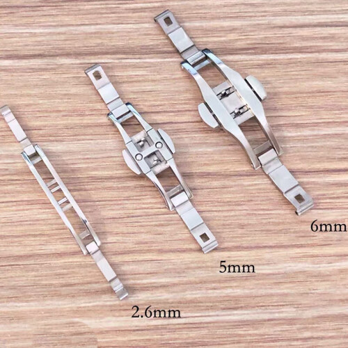 tainless Steel Solid Double Push Button Fold Watch Buckle Butterfly ...