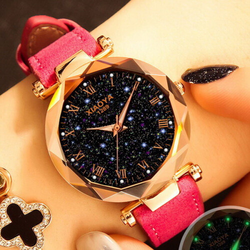 Vintage Starry Sky Luminous Watch Women Leather Ladies Quartz Wrist ...