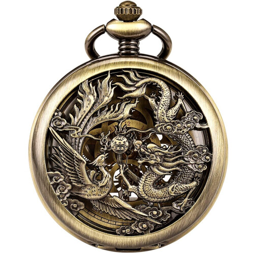 Retro Men'S Pocket Watch With Chain, Analogue Hand Winding Dragon ...