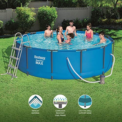 Bestway Round Frame Swimming Pool with Filter, Steel Pro Max, 12ft on OnBuy