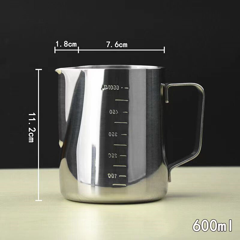 (a-600ml with scale) Stainless Steel Milk Frothing Pitcher Espresso Steam Coffee Barista Craft ...