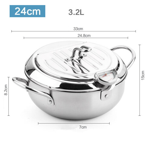 (a-24cm Frying Pan) MLIA-freidora japonesa de aceite con termmetro y tapa, olla Tempura de acero ...