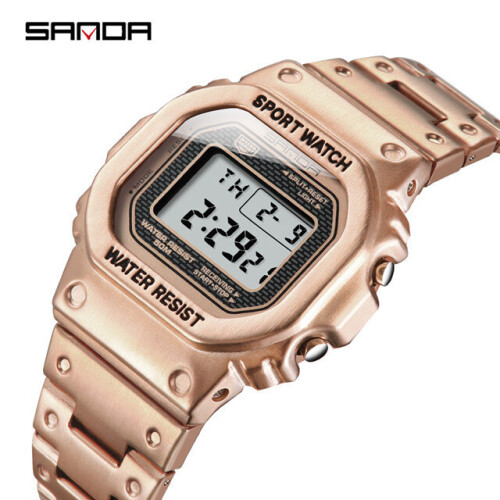 SANDA Retro Digital Watches For Men Stainless Steel Square Watch Men ...