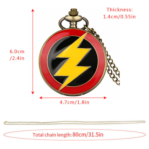 Red Bronze Graphic Yellow Flash Lightning Quartz Pocket Watch Anime ...