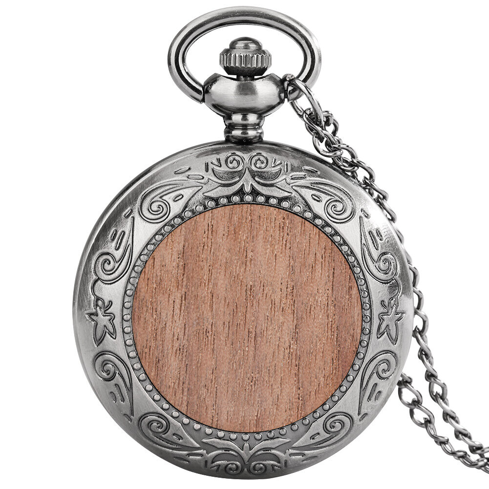 Quartz Pendant Clocks Walnut Small Wood Chip Cover Retro Pocket Watch ...
