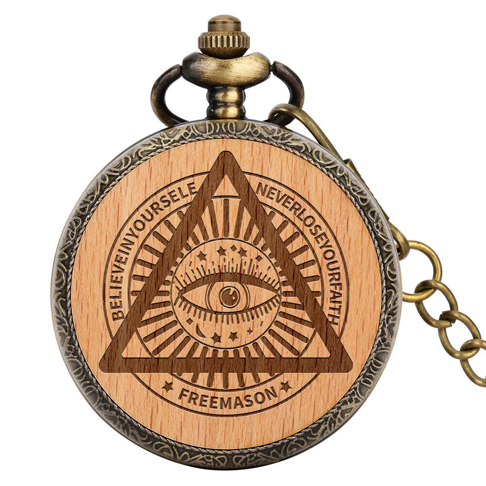 FREEMASON All-seeing Eye Symbol Engraved Retro Quartz Pocket Watch ...