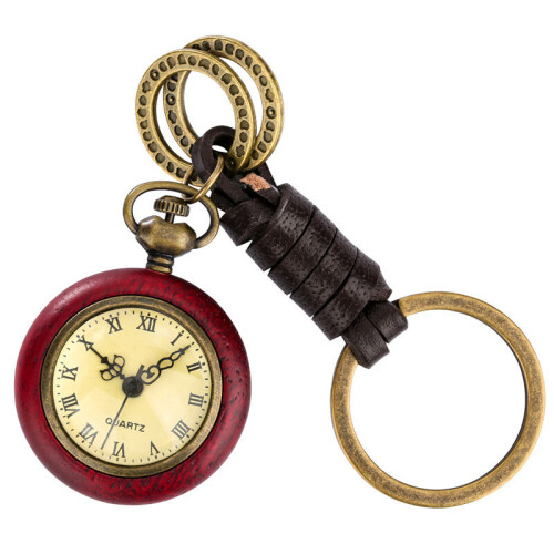 Retro Red Wood Case Roman Number Display Pocket Watch Quartz Movement ...