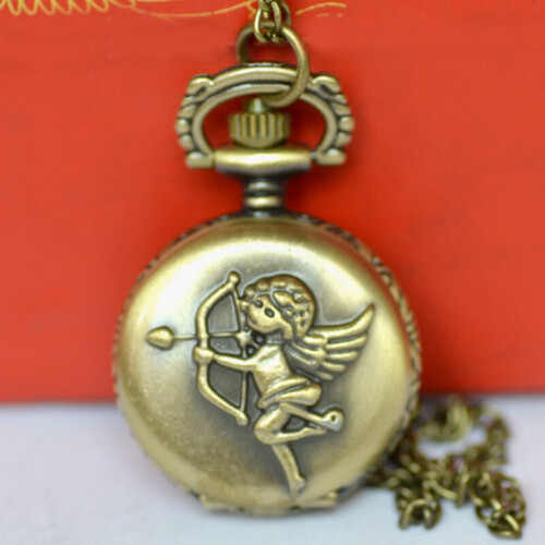 Vintage Small Dial Quartz Pocket Watch for Men Women Angel Arrow Wings ...