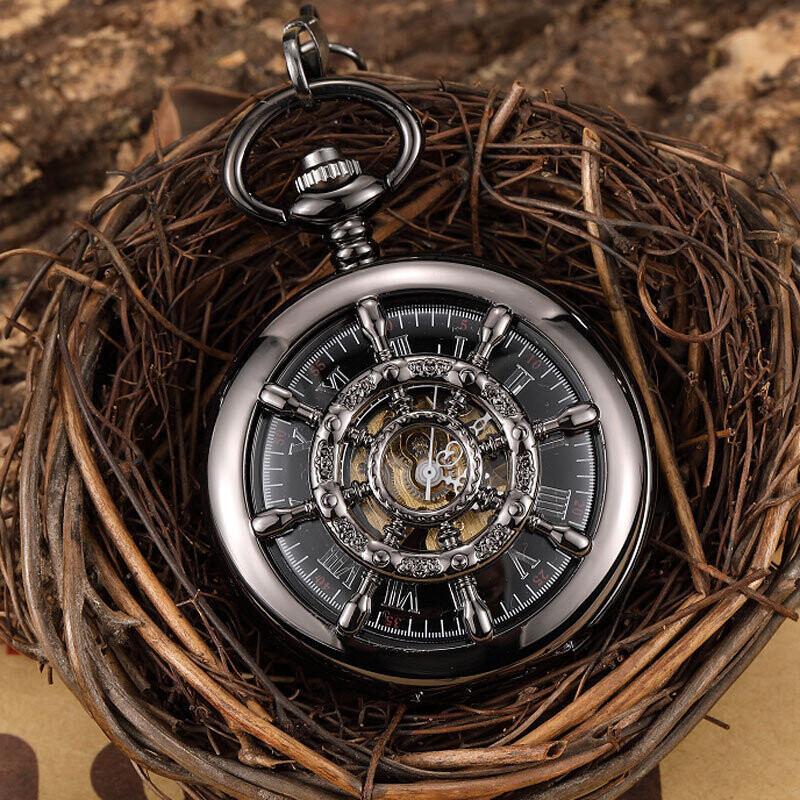 Bronze Boat Rudder Mechanical Pocket Watches for Men Hollow Steampunk ...