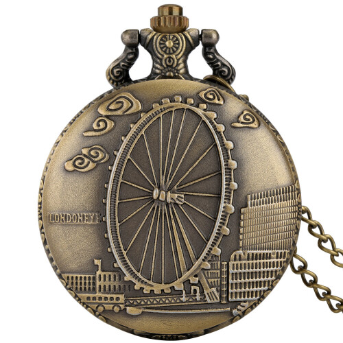 Bronze Retro Ferris Wheel Pocket Watch Classic Quartz Arabic Numerals ...
