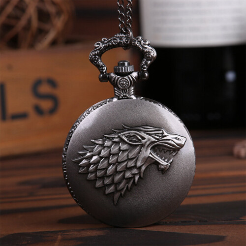 9005Classical silver gray wolf head totem pocket watch nostalgic wolf ...