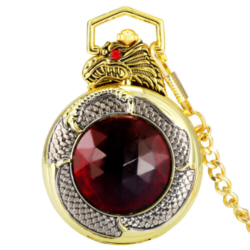 Ruby Golden Dragon Cover Pocket Watch Gift Lady Arabic Numerals Quartz ...
