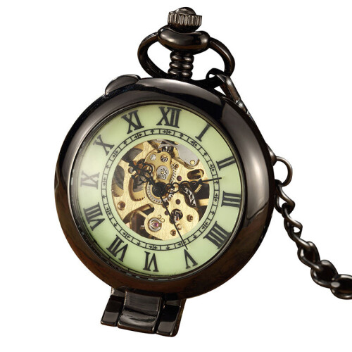 Unique Retro Transparent Men Pocket Watch Silver Steel Watch FOB Chain ...