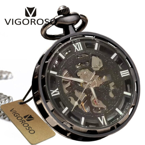 Steampunk Transparent Skeleton Hand Wind Mechanical FOB Pocket Watch ...