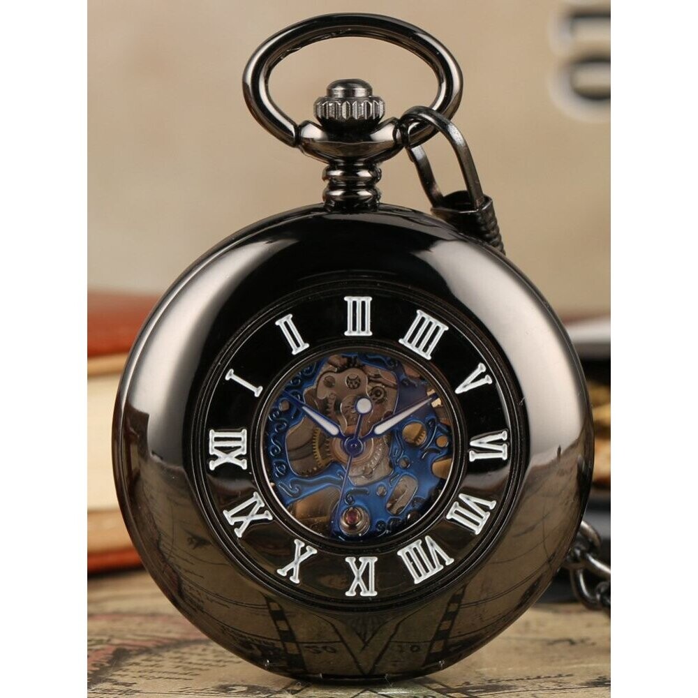 Smooth Mirror Manual Mechanical Pocket Watch Roman Numerals Retro Men's ...