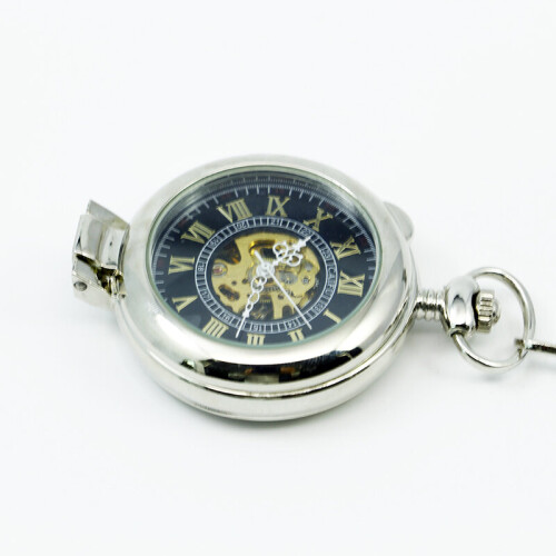 Silver Mechanical Pocket Watch for Men Fob Chains Skeleton Steampunk ...
