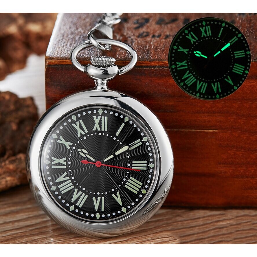 Luminous QUARTZ Pocket Watch KEYCHAIN for Men Women Fob Chain Pendant ...