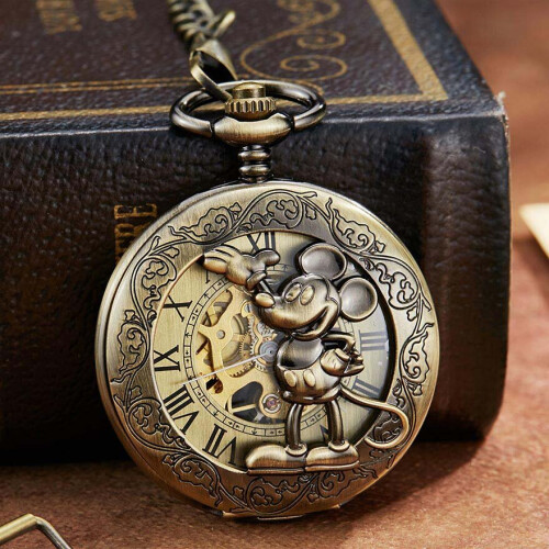 Mouse Mechanical Pocket Watch Hollow Animal Laser Engraved Clock Sliver ...