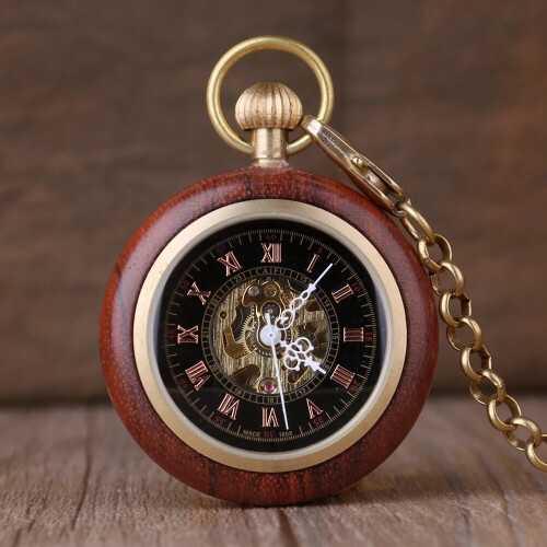 Vintage Classic Pocket Watches Steampunk Wooden Mechanical Hand Wind ...