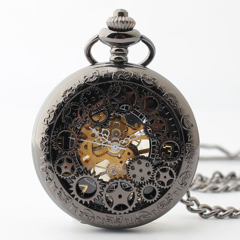 Flap Hollow Skeleton Gear Pocket Watches Chain Steampunk Retro ...